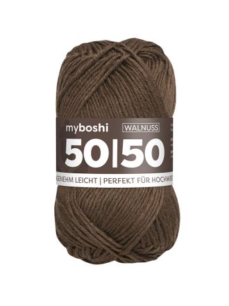 myboshi 50/50-Ganzjahres-Wolle aus Baum- und Merinowolle, f&uuml;r Oberbekleidung geeignet, Mulesing-frei, hochwertiges H&auml;kel-/Strickgarn, 50g, Ll 110m Braun (Waln