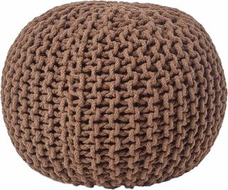 Homescapes Pouf Strickpouf rundes Bodenkissen, Sitzpouf 35 x 40 cm, gepolsterter Sitzhocker, Sitzpuff/Puff mit grob gestricktem Bezug aus 100% Baumwolle, Strickp