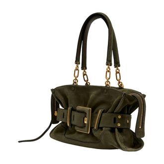 Balmain Womens Anthem Shoulder Bag Green Calfskin