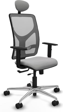 Piqueras y Crespo Grauer Schreibtischstuhl mit 1D-Armlehnen, h&ouml;henverstellbarer Lendenwirbelst&uuml;tze und festem Kopfteil, ausgestattet mit Syncro/Traslack und Schneidesch