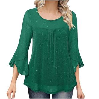 Generic Top femme des ann&eacute;es 80 avec paillettes scintillantes hauts pour femmes, &eacute;l&eacute;gants chemisiers &agrave; ourlet &agrave; volants larges robes d&eacute;contract&eacute;es festives co