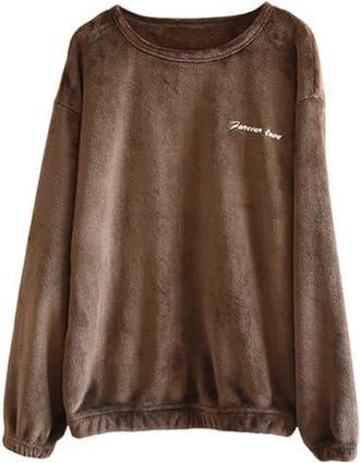 Generic Chemise de nuit en flanelle douce, haut confortable &agrave; manches longues pour les nuits froides, pull de nuit avec coupe d&eacute;contract&eacute;e, chemise de pyjama 