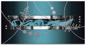 Artland ARTland Wanddeko Glasbilder Wandbild Glas Bild einteilig 60x30 cm Querformat Moderne Kunst Abstrakt Muster Grafik Modern Petrol S7LW