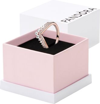 Pandora Prinzessin-Wishbone Ring in Roségold mit 14 Karat rosévergoldete Metalllegierung und Cubic Zirkonia Steinen Timeless Collection, Größe 60