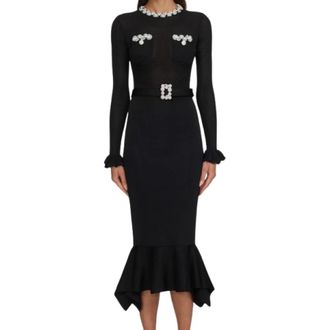 Self Portrait Strickkleid mit Kontrastkragen - - Dresses - Damen - Schwarzk - M
