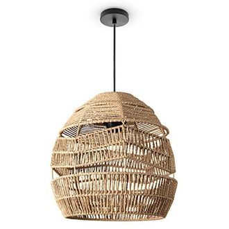 Paco Home Suspension Salon Boho Lampes En Osier Rotin Salle À Manger Lampe Papier E27, Type de lampe:Lampe à suspension - Type 4, Couleur:Beige (Ø31 cm)