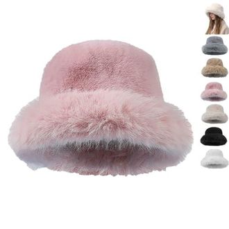 Generic Chapeau cloche dhiver en fausse fourrure pour femme, chapeau de p&ecirc;cheur &eacute;pais et chaud en fausse fourrure pour femme, rose b, Taille unique