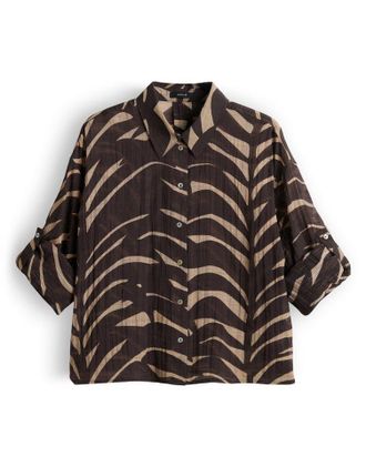 OPUS Langarmbluse FADENA LEAVES mit Crinkle-Print Perlmuttkn&ouml;pfe setzen einen klaren Casual-Akzent