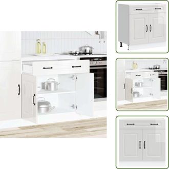 vidaXL K&uuml;chenunterschrank Kalmar Hochglanz-Wei&szlig; Holzwerkstoff - K&uuml;chenunterschrank - K&uuml;chenunterschr&auml;nke - Sp&uuml;lenunterschrank - Unterschrank F&uuml;r K&uuml;che