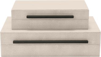 Generic Sagala Elfenbeinfarbene Shagreen-Boxen, Set mit 2 dekorativen Boxen, große verschachtelte Aufbewahrungsboxen mit Deckel für Heimdekoration, Schmuckkäs