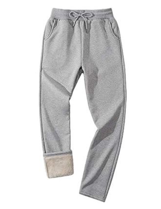 Generic Pantalon de jogging confortable en polaire doubl&eacute; Sherpa pour femme - Chaud - Avec poches - Pantalon de d&eacute;tente athl&eacute;tique pour temps froid, gris clai