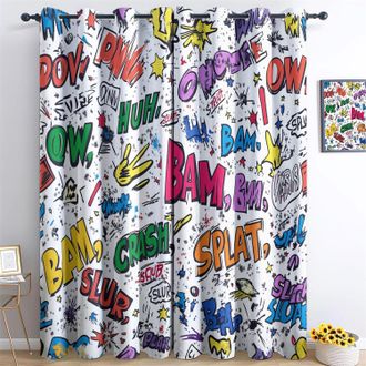 Generic Vorhänge Comic-Graffiti-Alphabet Dekor Blickdichte Vorhänge Gardinen mit Ösen, Bunt Vorhänge Weich Verdunklungsvorhänge Wohnzimmer Schlafzimmer, H166 
