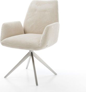 DELIFE Drehstuhl Zoa-Flex Cord Beige Kreuzgestell breit Edelstahl 360° drehbar Wippfunktion Taschenfederkern, Esszimmerstühle