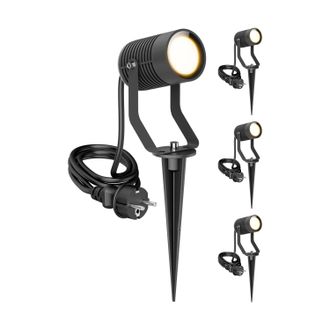 LEDs Com 4 Stück Gartenstrahler SHINGA mit Erdspieß für außen, IP65, Stecker, anthrazit, inkl. GU10 LED Lampe 630lm, warmweiß