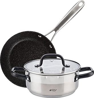 San Ignacio Kochtopf-Set, 20 x 8,5 cm, mit Deckel, Edelstahl, induktionsgeeignet, 20 x 5,0 cm, geschmiedetes Aluminium, geeignet für Induktion SAN IGNACIO VITA