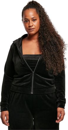 Urban Classics Damen Dames Short Velvet Zip Hoody Kapuzenpullover, Schwarz, XS EU