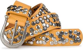 styleBREAKER Ceinture &agrave; clous pour femmes avec diff&eacute;rentes clous, ceinture en simili cuir unie, ceinture pour femmes ajustable 03010008, couleur:Curry, taille:100c