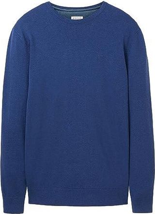 Tom Tailor Pull Basique en Maille à col Rond, 32618-bleu Hockey chiné foncé, S pour des Hommes