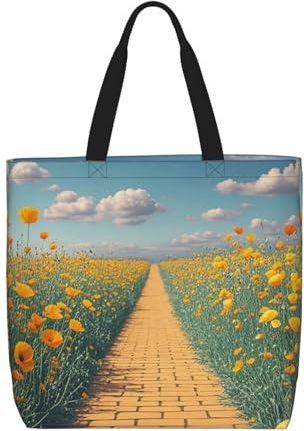 Generic Chemin De Briques Jaunes Du Champ De Coquelicots Sac Fourre Tout Grand Tote Bag Pliable Sac &Agrave; Bandouli&egrave;re Pour Travail Universit&eacute; Voyage