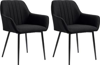 HOMCOM Homcom - Lot de 2 chaises de visiteur scandinaves - Assise et dossier rembourr&eacute;s ergonomiques - Pieds effil&eacute;s en m&eacute;tal noir - Rev&ecirc;tement en lin noir