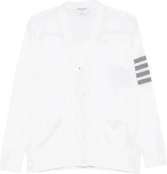 Thom Browne Femme, Pulls, Blanc, Taille: 40 FR Classic V-Neck Cardigan