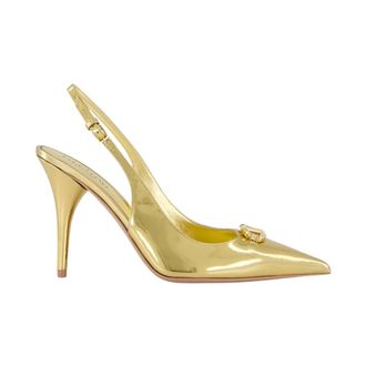 Valentino Garavani Femme, Chaussures, Jaune, Taille: 40 EU Escarpins Slingback en Cuir VLogo Or