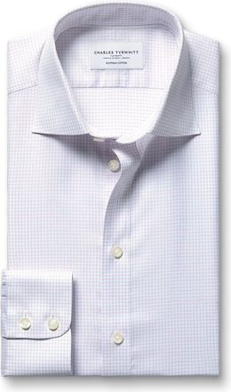 CHARLES TYRWHITT Luxushemd mit Karos - Hellrosa und Himmelblau Knopfmanschette