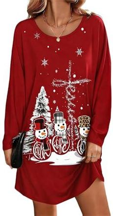 Onsoyours Robe No&euml;l Femme Manches Longues Robe Pull Col Rond Mini Robe Chic Imprim&eacute; No&euml;l Robe Tunique Robe Tee Shirt Haut Casual Costume No&euml;l Grande Taille Auto