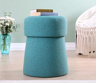 Atelier Del Sofa Stylish Blue Pouffe, 50 cm Height x 40 cm Depth | 50% Cotton & 50% Linen, 6 cm Orthopedic Sponge | PVC Coated Hidden Legs, Bohemian Design