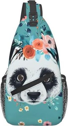 Generic Sac &agrave; dos de voyage &agrave; bandouli&egrave;re motif pandas et fleurs pour homme