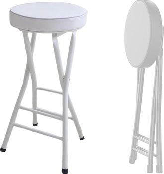 Generic Klappbarer Barhocker, Gepolstert, Rund, Tragbar, für die Küche, Frühstück, Hochstuhl mit Fußstütze, Ohne Rückenlehne(White)