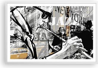 Arttor Poster Weißrahmen Jazz Musik Musiker Deko 91x61cm Wandposter Art Prints Wandbilder Dekoration Wohnzimmer Schlafzimmer Küche Wanddeko Bild Wand Kunstdr