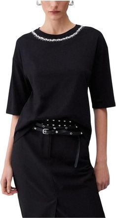 Liu Jo Femme, Tops, Noir, Taille: 40 FR Rhinestone Embellished Short Sleeve T-Shirt