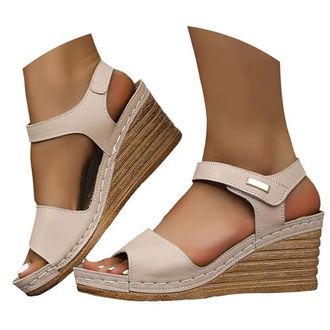 Generic Sandales compens&eacute;es pour femme 2026 habill&eacute;es d&eacute;contract&eacute;es &agrave; bout ouvert et talon bas avec sangle de cheville pour le travail de bureau, chaussures d