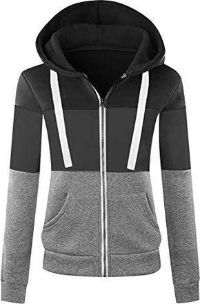 Generic Vestes de sport &agrave; manches longues pour femmes 2026 - Couleurs contrast&eacute;es - Patchwork - Fermeture &eacute;clair - Avec poche, gris, XL
