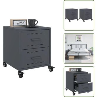 vidaXL Nachttische 2 Stk. Anthrazit 36x39x43,5 cm Stahl - Nachttisch - Nachttische - Schrank - Nachtschrank
