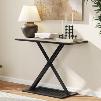 Costway Table Console Pierre, 100 x 40 x 77,5 cm, Plateau Roche, Cadre en M&eacute;tal, Design G&eacute;om&eacute;trique, pour Salon, Couloir, Entr&eacute;e