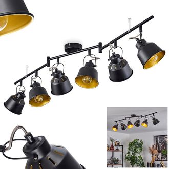 HOFSTEIN Deckenleuchte Safari, moderne Deckenlampe aus Metall in Schwarz-matt/Gold/Chromfarben, 6-flammig, mit verstellbaren Strahlern u. Lichteffekt, 6 x E14,