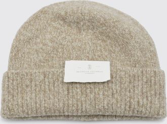 Brunello Cucinelli Bonnet en m&eacute;lange de laine, soie et cachemire &agrave; revers