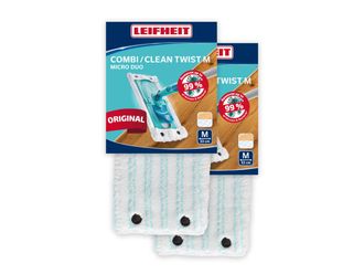 Leifheit 2er Set Wischbezug CLEAN Twist M Micro Duo, für alle Bodenarten, Bodenwischer Ersatzbezug für ideale Schmutzaufnahme Dank 2-Faser-System, Mikrofaser P