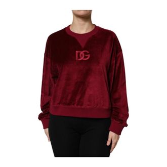 Dolce & Gabbana Roter Samt Logo Sweatshirt - - Sweatshirts & Hoodies - Damen - Rot - XL