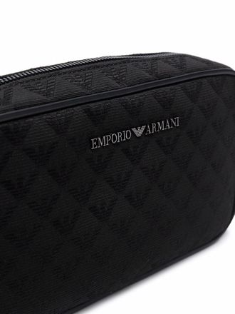 Emporio Armani Logo-Embossed Monogram Quilted Clutch - Black