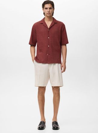 Mango Baumwollhemd mit Lochmuster kirschrot - Herren - XL - MANGO MAN