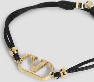 Valentino Garavani Armband - Black Cord Bracelet With Central Gold Emblem - Gr. ONE SIZE - in Mehrfarbig - f&uuml;r Damen