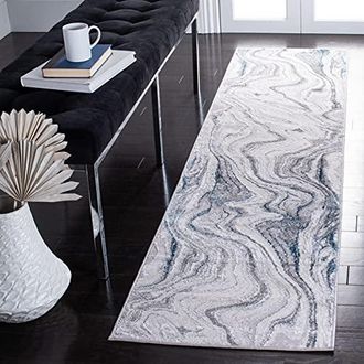 Safavieh Zeitgenössische Teppich für Wohnzimmer, Esszimmer, Schlafzimmer - Amelia Collection, Kurzer Flor, Grau und Blau, 61 X 213 cm