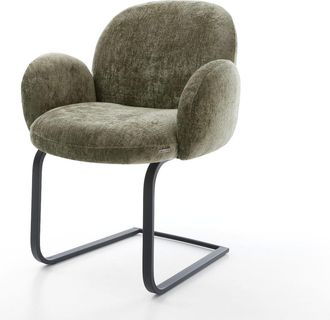 DELIFE Freischwinger Nube-Flex mit Armlehnen Chenille Olive Freischwinger flach Schwarz Taschenfederkern, Esszimmerstühle