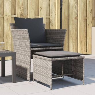vidaXL Gartenstuhl mit Fu&szlig;hocker Grau Poly Rattan - Vidaxl
