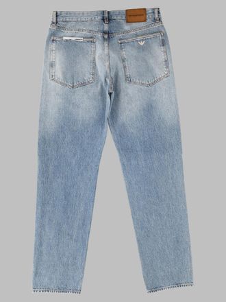 Emporio Armani Distressed Regular-Fit Cotton Jeans - Blue