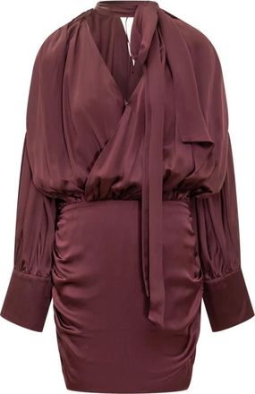 Rotate Rotate Birger Christensen, Femme, Robes, Violet, Taille: 34 FR LS Silk V-neck Dress