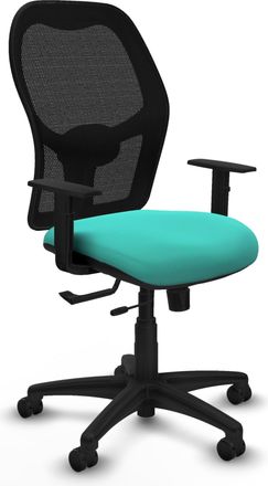 Piqueras y Crespo B&uuml;rostuhl mit Lendenwirbelst&uuml;tze, mit 1D-Armlehnen, ausgestattet mit Syncro/Traslack und Schneideschaum, mit selbstfedernden R&auml;dern, Schwarz/T&uuml;rkis